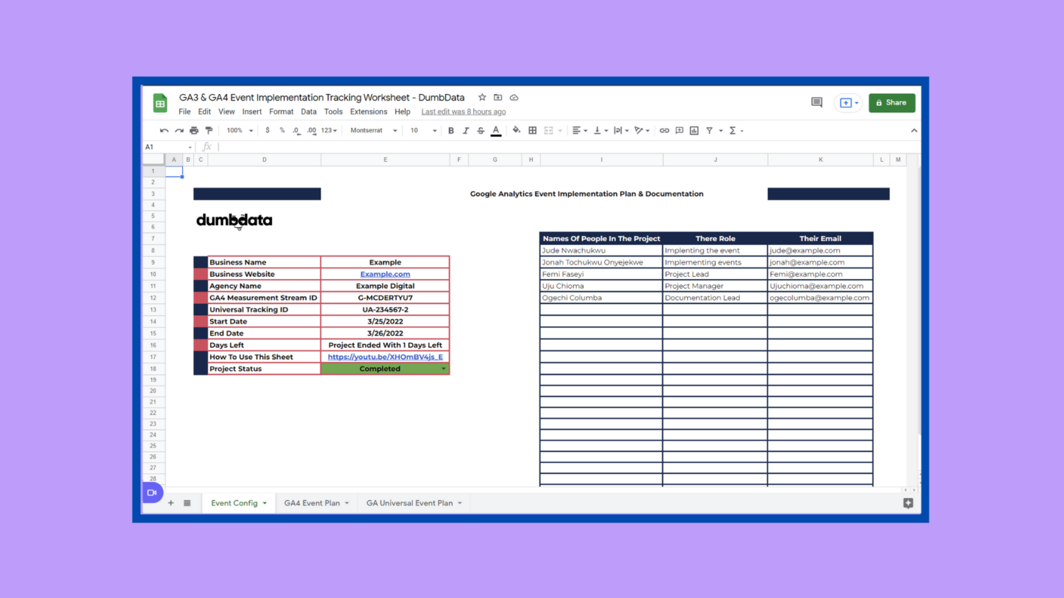 implementation worksheet - DumbData