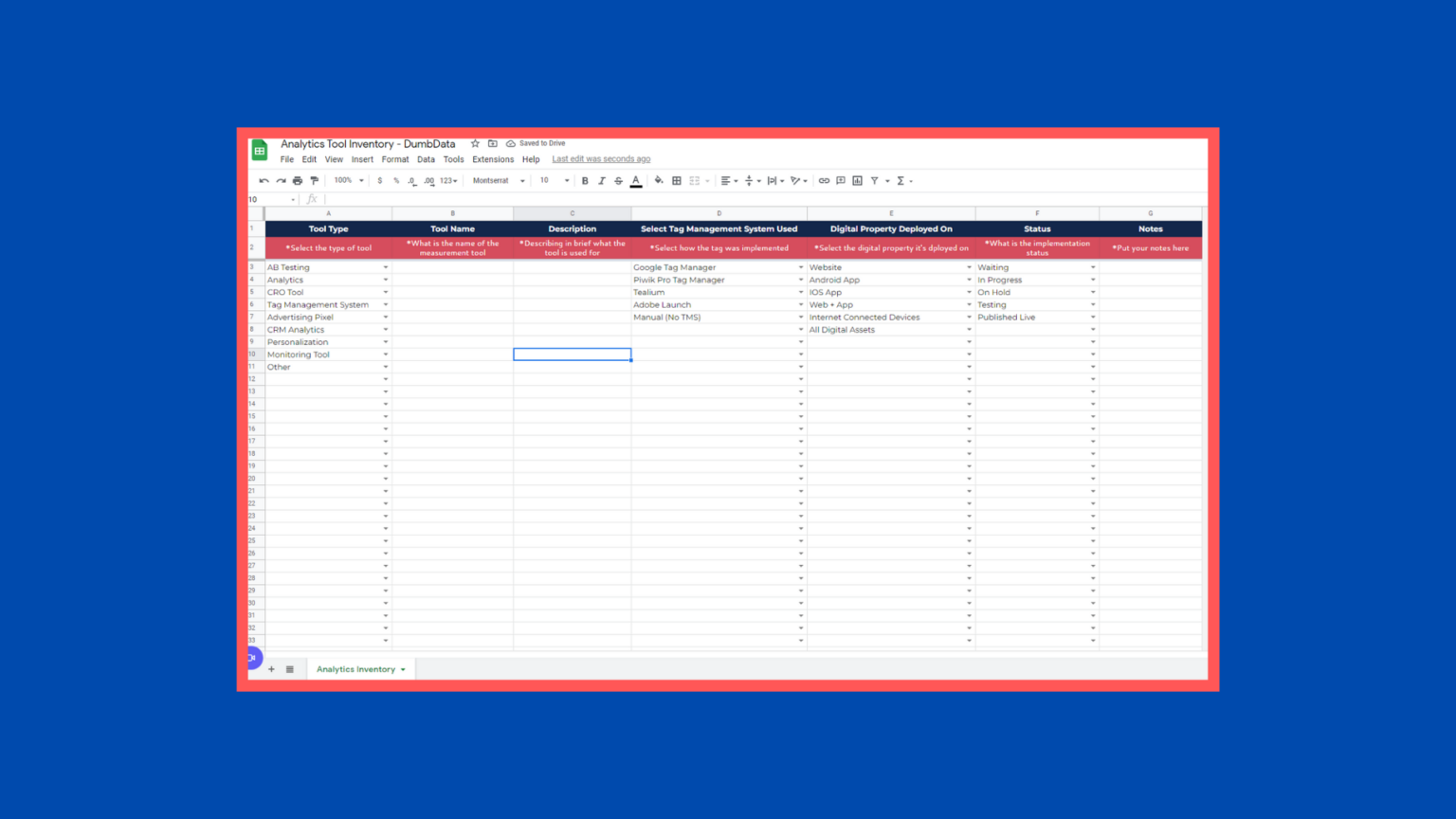 implementation worksheet - DumbData