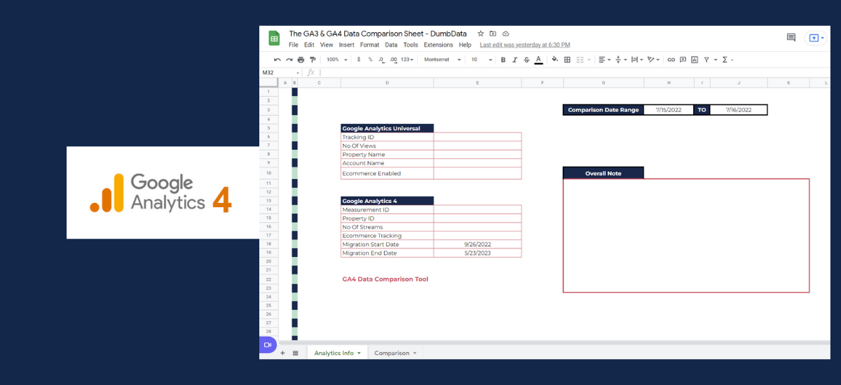GA4 & GA3 Data Comparison Worksheet - DumbData