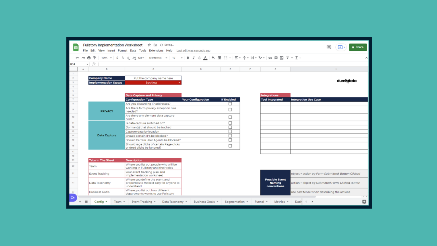 implementation worksheet - DumbData