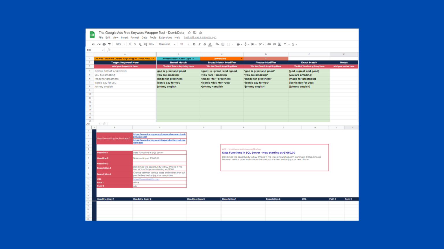 implementation worksheet - DumbData