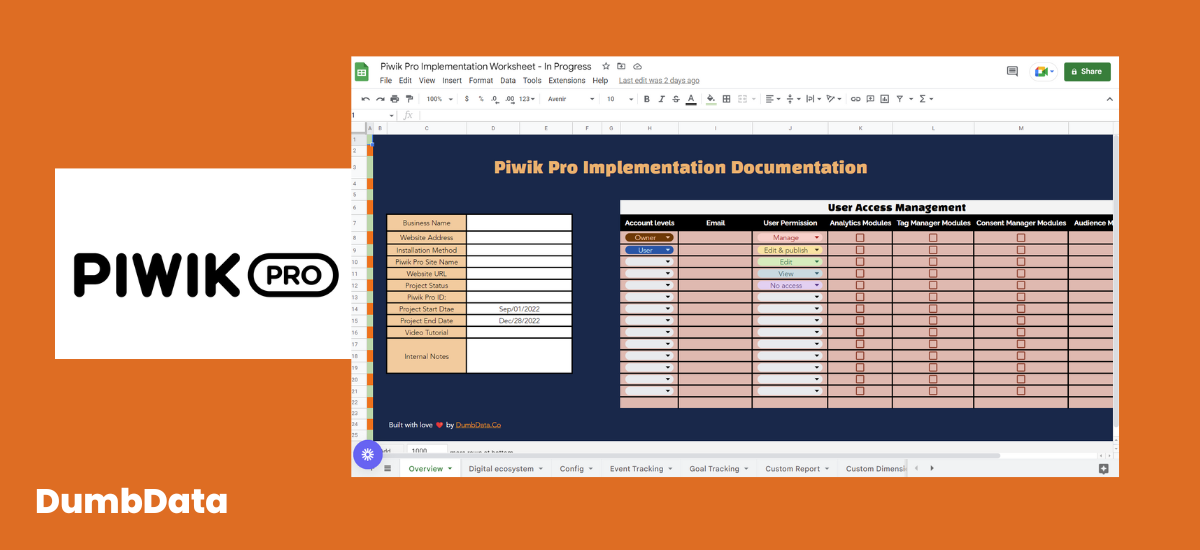 Piwik Pro Implementation Worksheet - DumbData