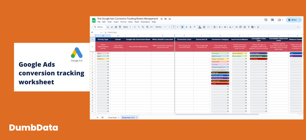 Google Ads Conversion Tracking Worksheet - DumbData